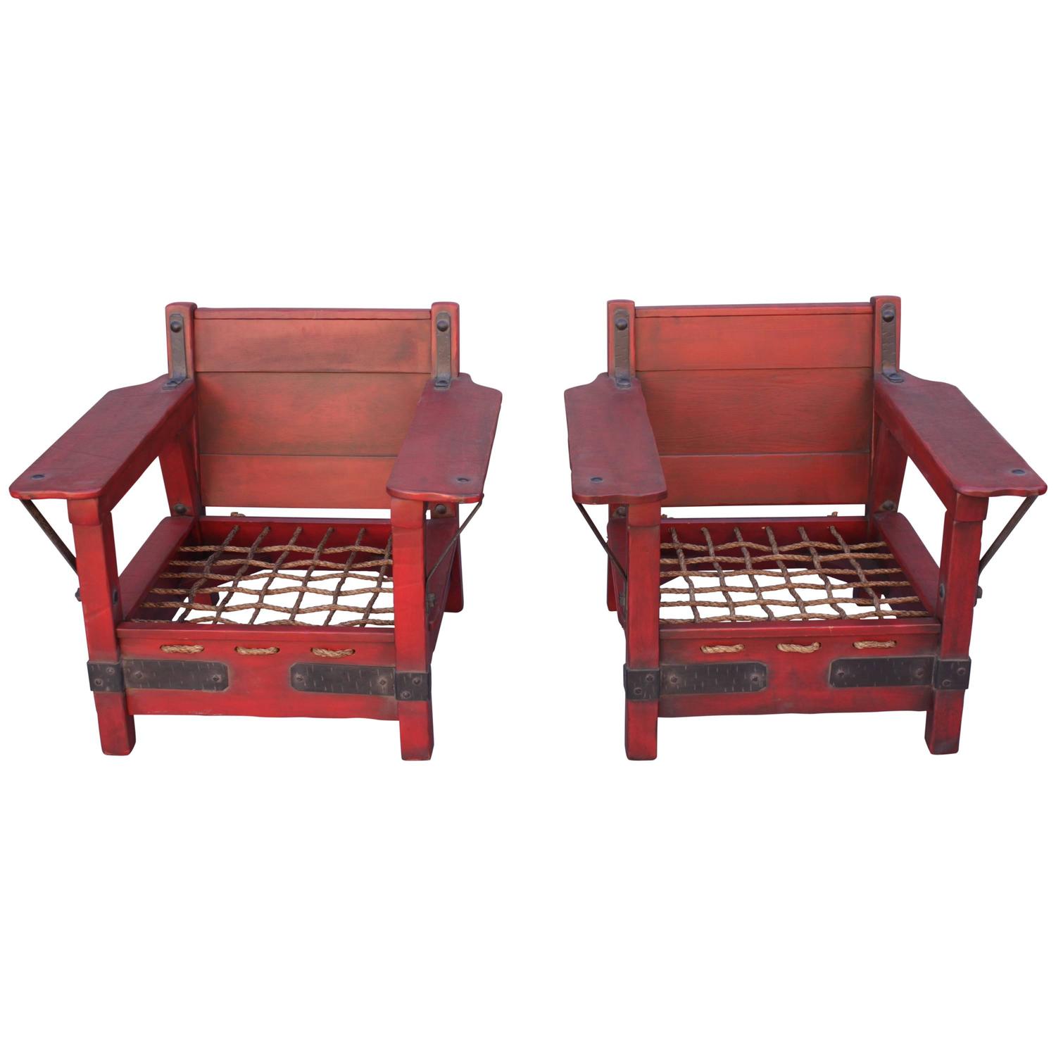 Pair of Rare Red Classic Monterey Furniture Club Chairs at 1stdibs