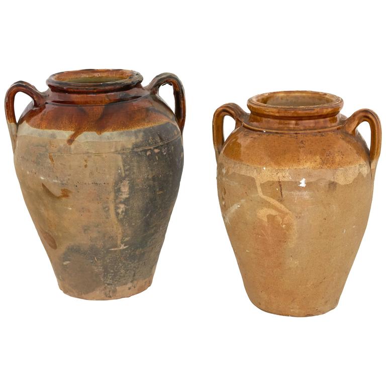 Pair of Large Vintage Terracotta Jars, Handmade in Puglia, Late 19th ...