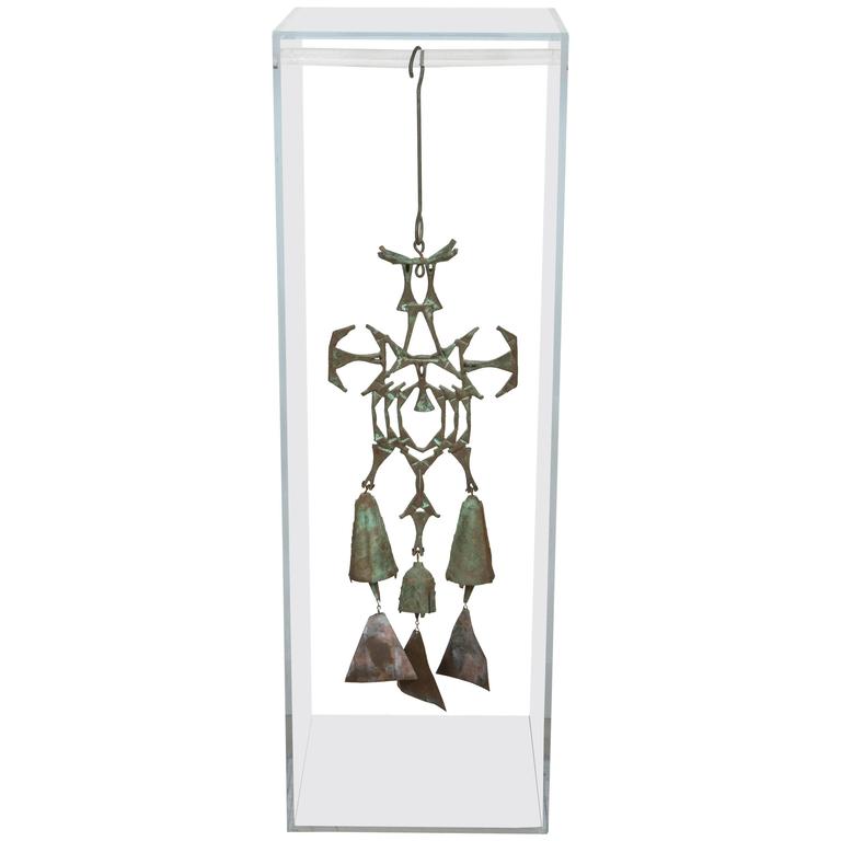 Cast Bronze Figural Three Bell Sculpture with Acrylic Display Case For ...