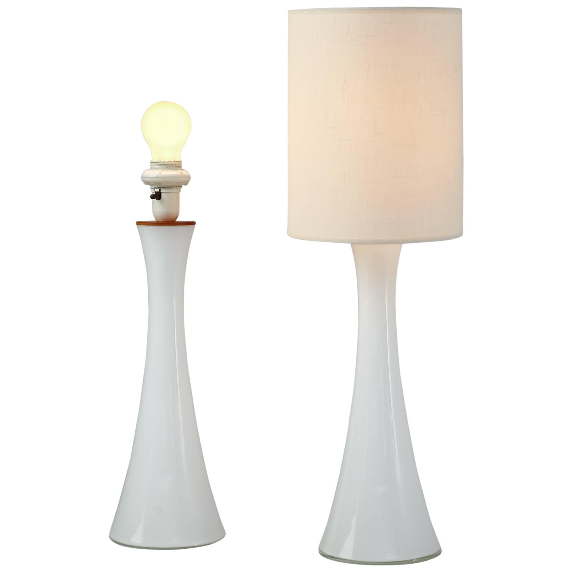 Tall Mid-Century Modern White Tulip Form Column Table Lamp With Chrome ...