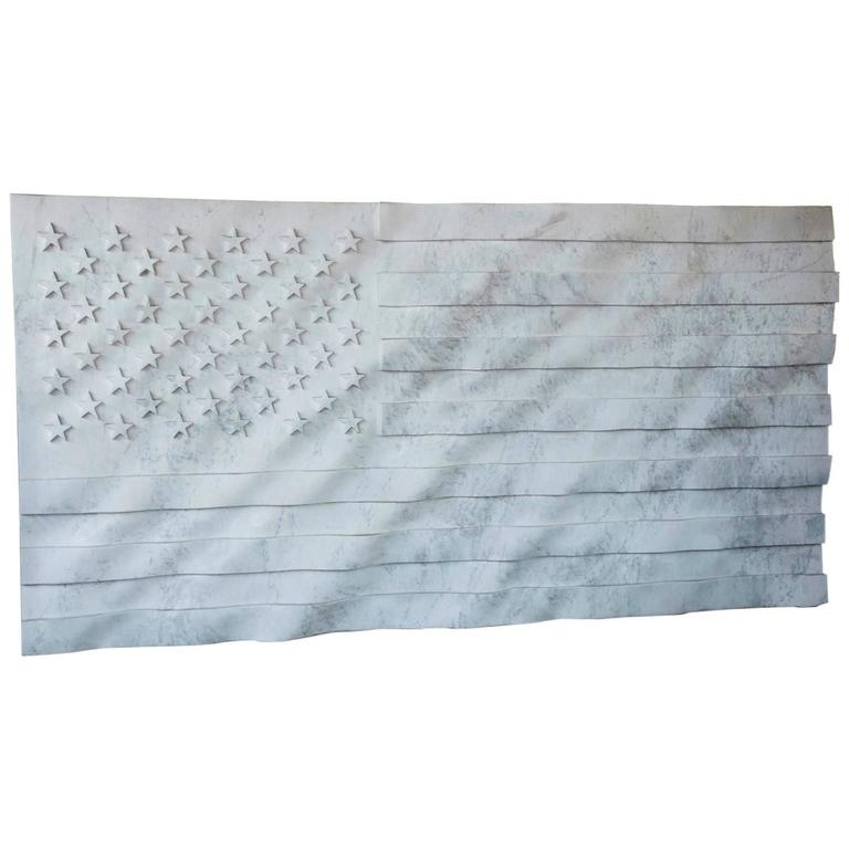 Unique Sculpture American Flag in Carrara Marble, 21st Century For Sale ...