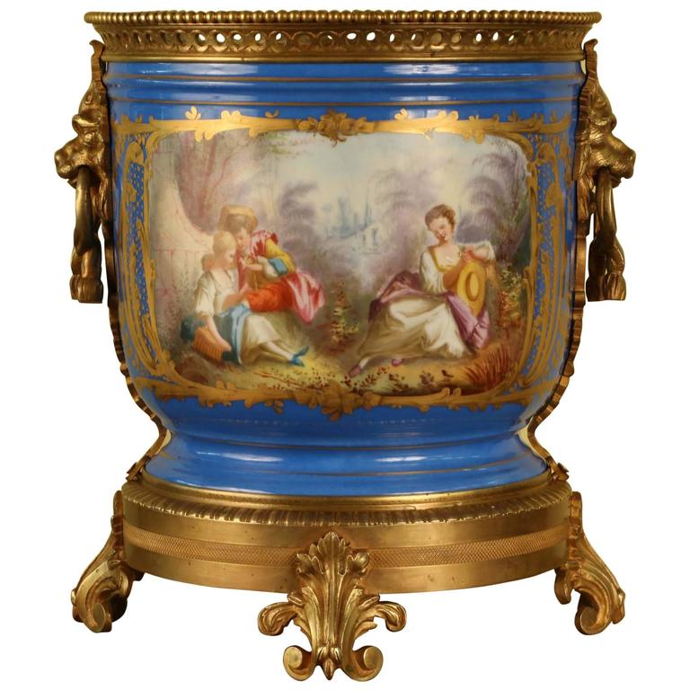 Sevres Style Gilt Bronze-Mounted Porcelain Cachepot at 1stDibs