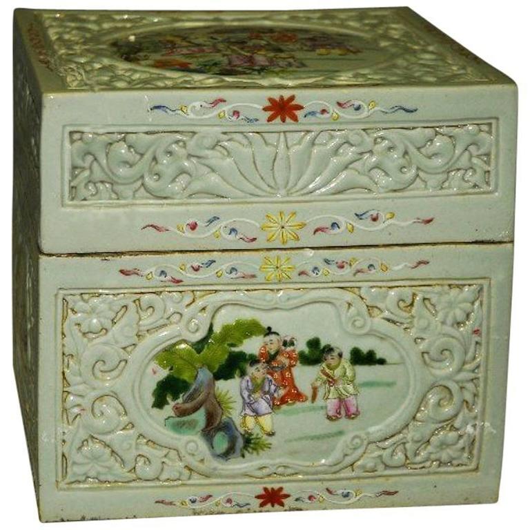 Large Antique Chinese Celadon Porcelain Covered Box at 1stDibs