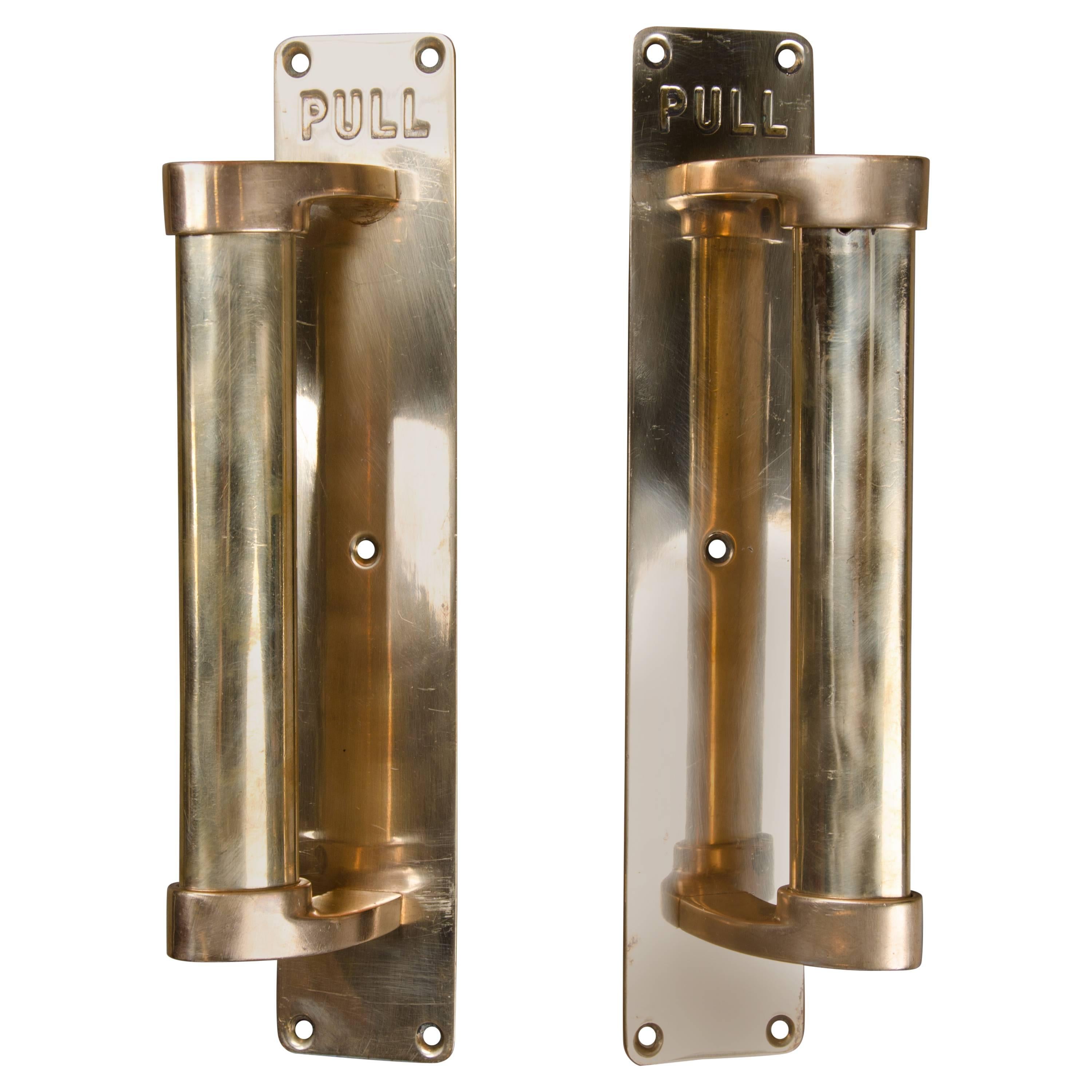 Pair of Vintage Polished Brass Door Pull Handles at 1stDibs