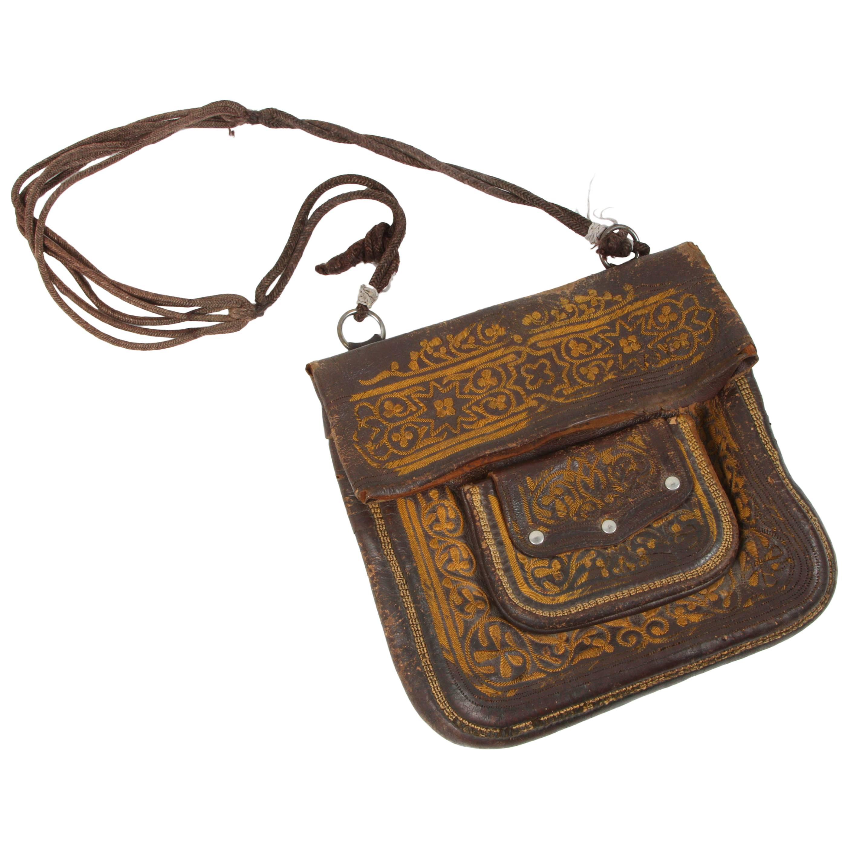 Old Hand Tooled Leather Moroccan Satchel Bag For Sale at 1stDibs ...