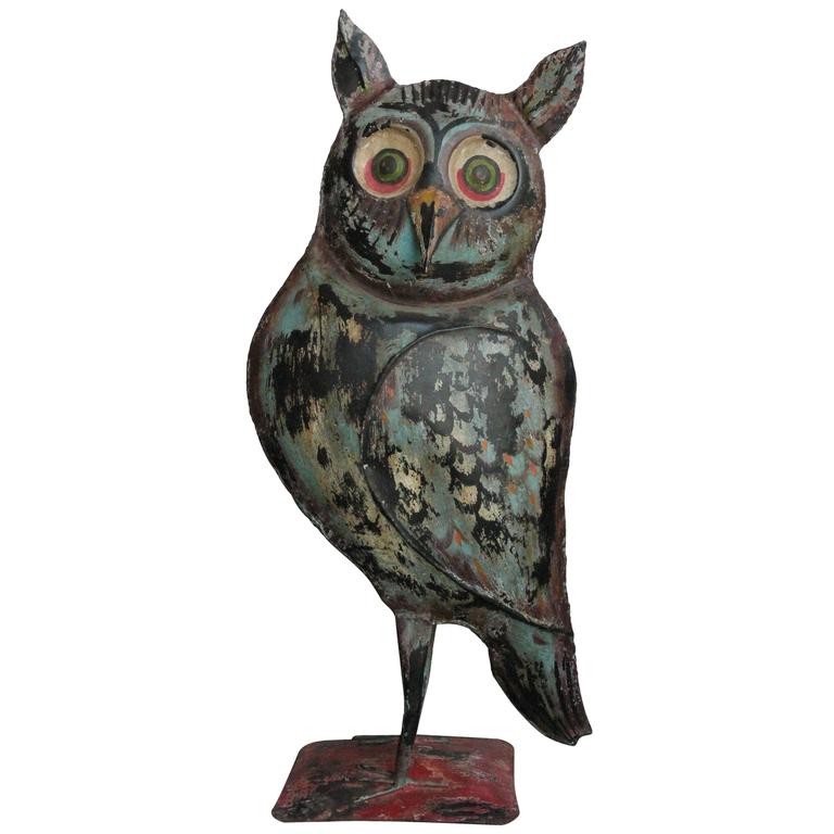 1980s Romanian Painted Steel Owl Folk Art Sculpture at 1stDibs