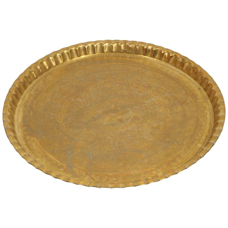 Large Middle Eastern Moorish Syrian Hand-Hammered Brass Tray at 1stDibs ...
