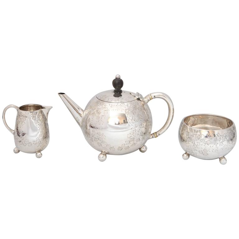 Victorian Sterling Silver Three-Piece Bachelor's Tea Set on Ball Feet ...