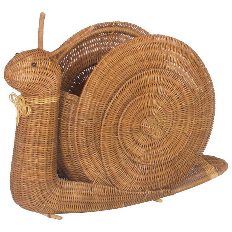 Charming Midcentury Wicker Magazine Stand in the Shape of a Snail at ...