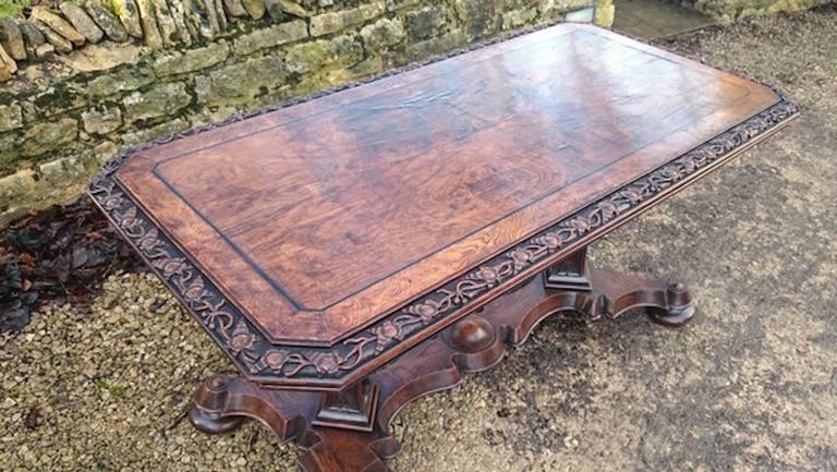 Unusually Fine Gothic Ash Antique Library Table at 1stDibs