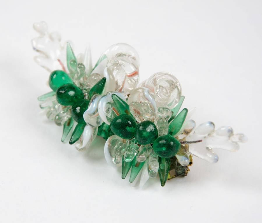 Rousselet poured glass brooch and matching earrings, 1950s at 1stdibs