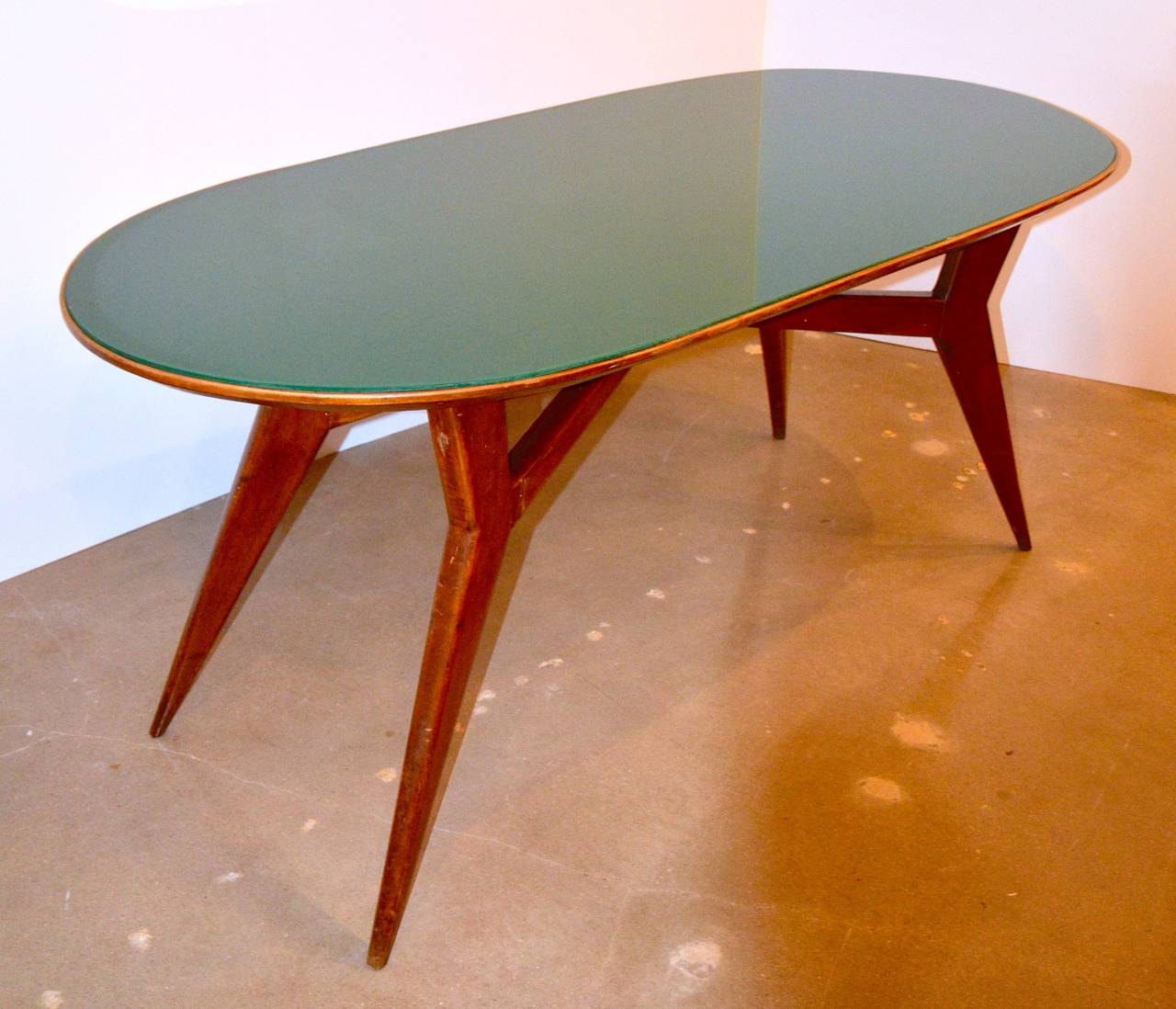 Mid-Century Italian Table with Green Glass by Vittorio Dassi at 1stDibs