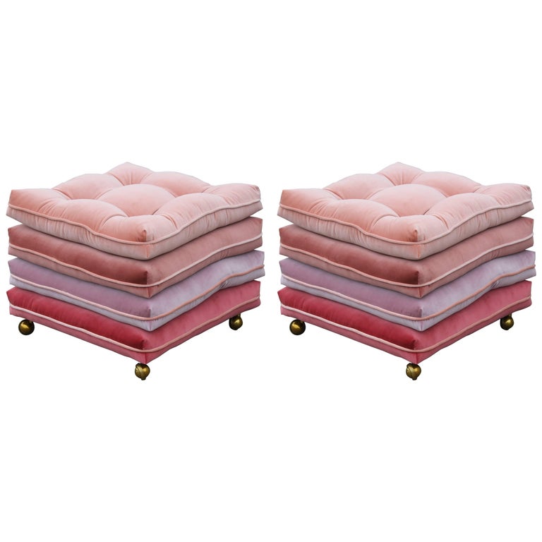Pair of Custom Pink Ombre/Gradient Stacked Cushion Stools on Brass ...