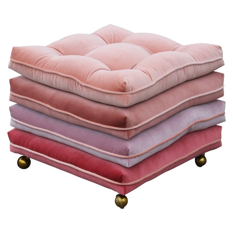 Pair of Custom Pink Ombre/Gradient Stacked Cushion Stools on Brass ...