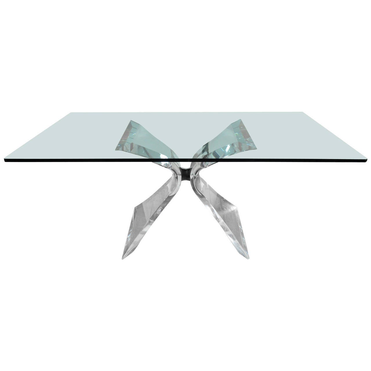 Lion in Frost Lucite and Glass Dining Table, Signed at 1stDibs