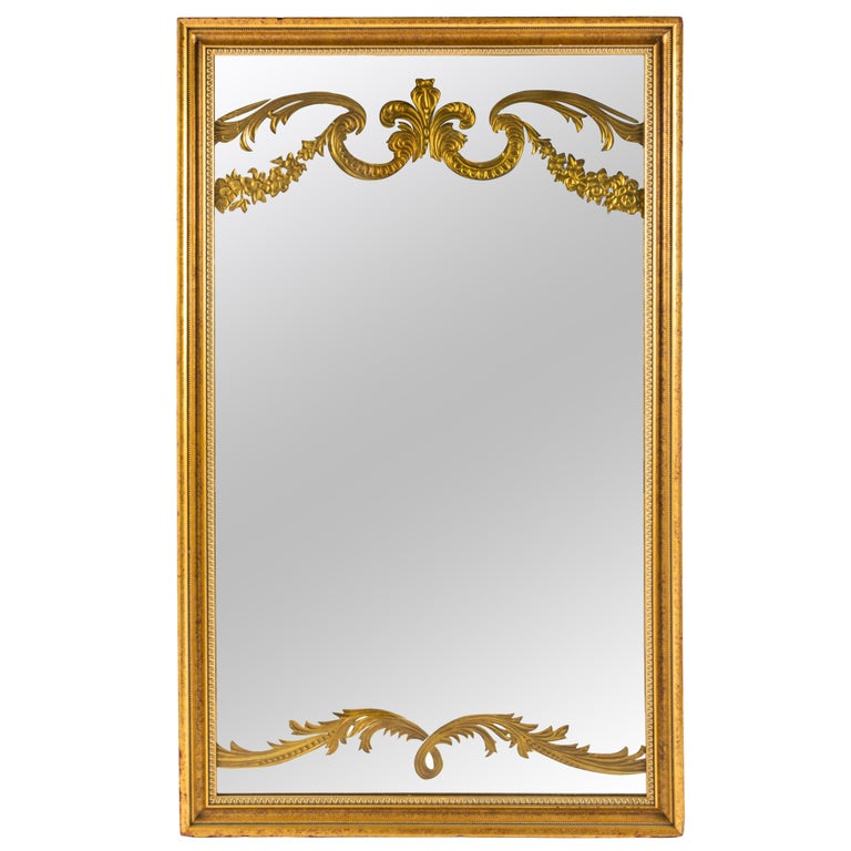Large Gold Verre Eglomise Hollywood Regency Mirror For Sale at 1stDibs