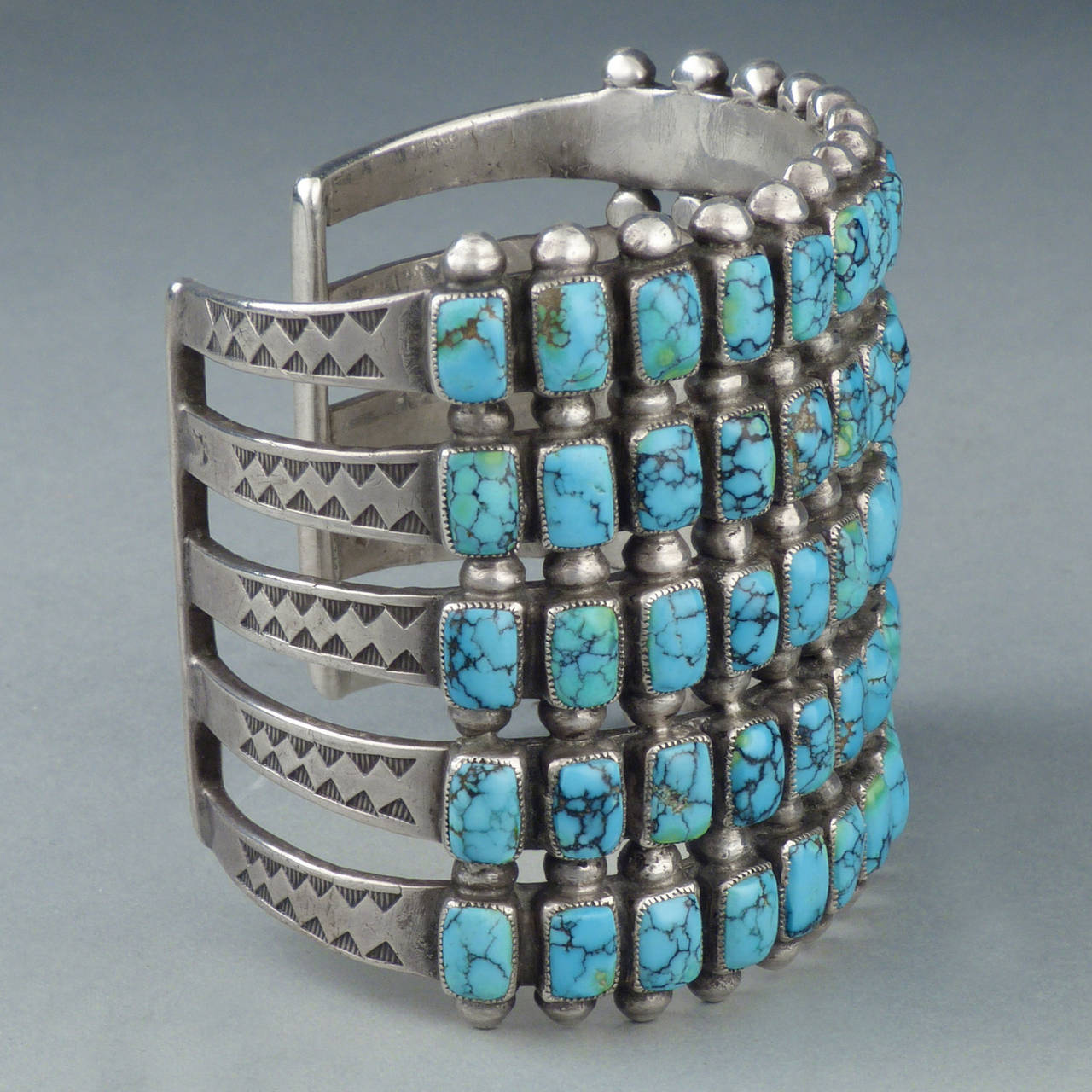 Large Zuni Cuff and Ring with No. 8 Turquoise, circa 1950 at 1stDibs