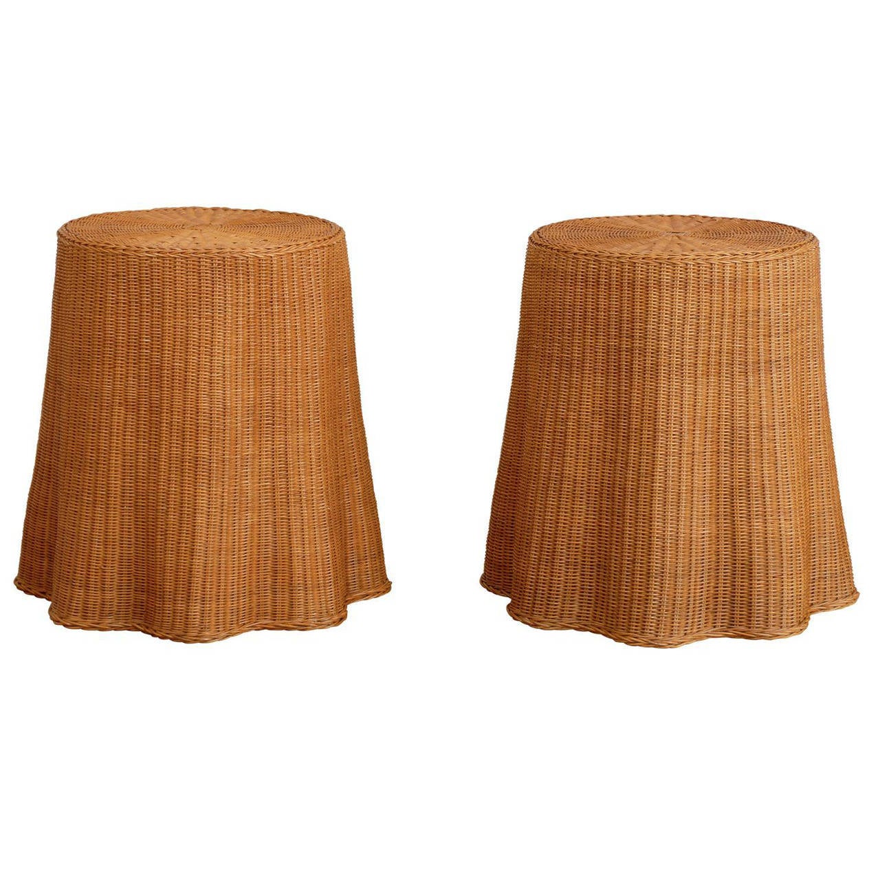 Gorgeous Pair of Vintage Drape Wicker End Tables at 1stDibs