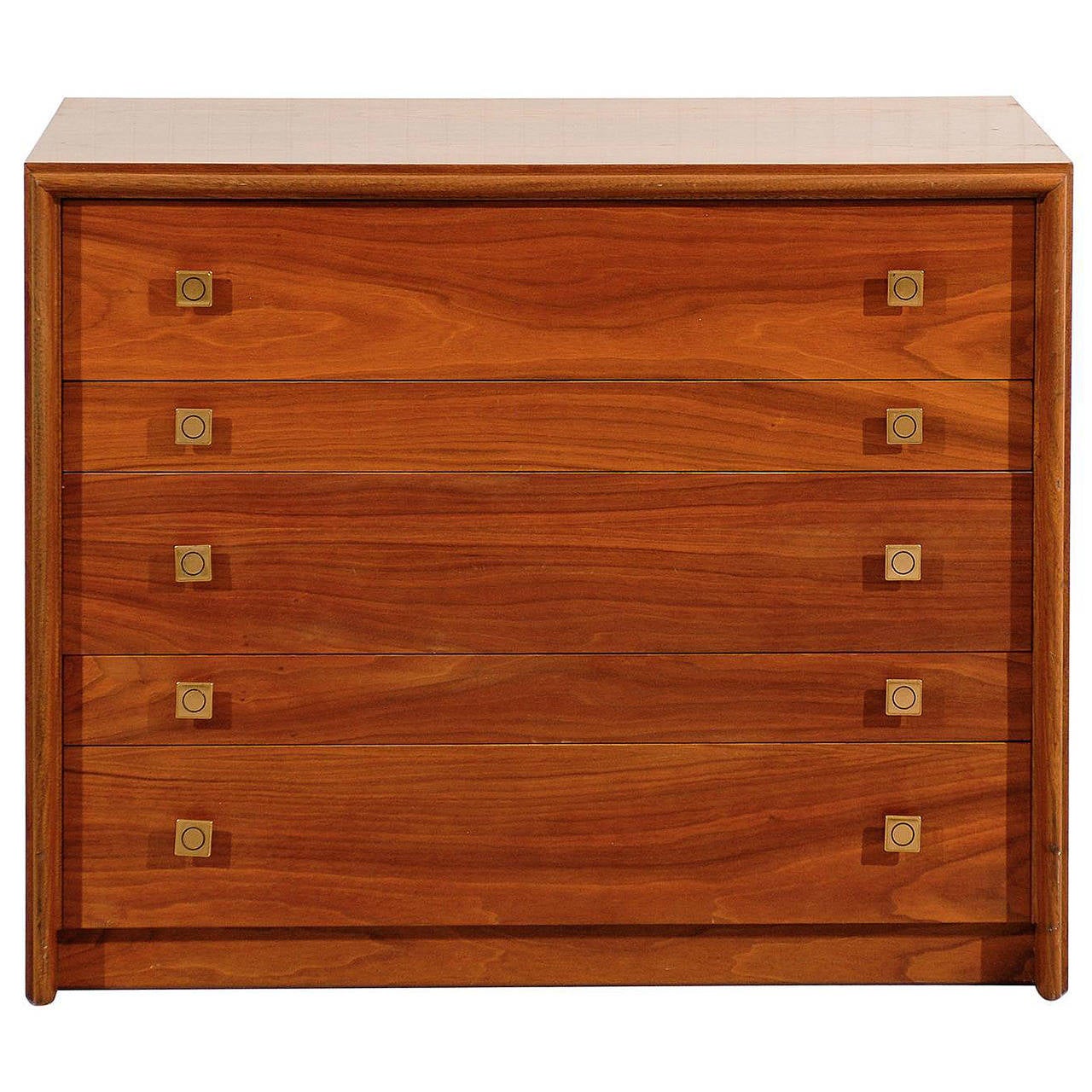 Splendid Paul Frankl Walnut Chest with Unusual Hardware at 1stDibs