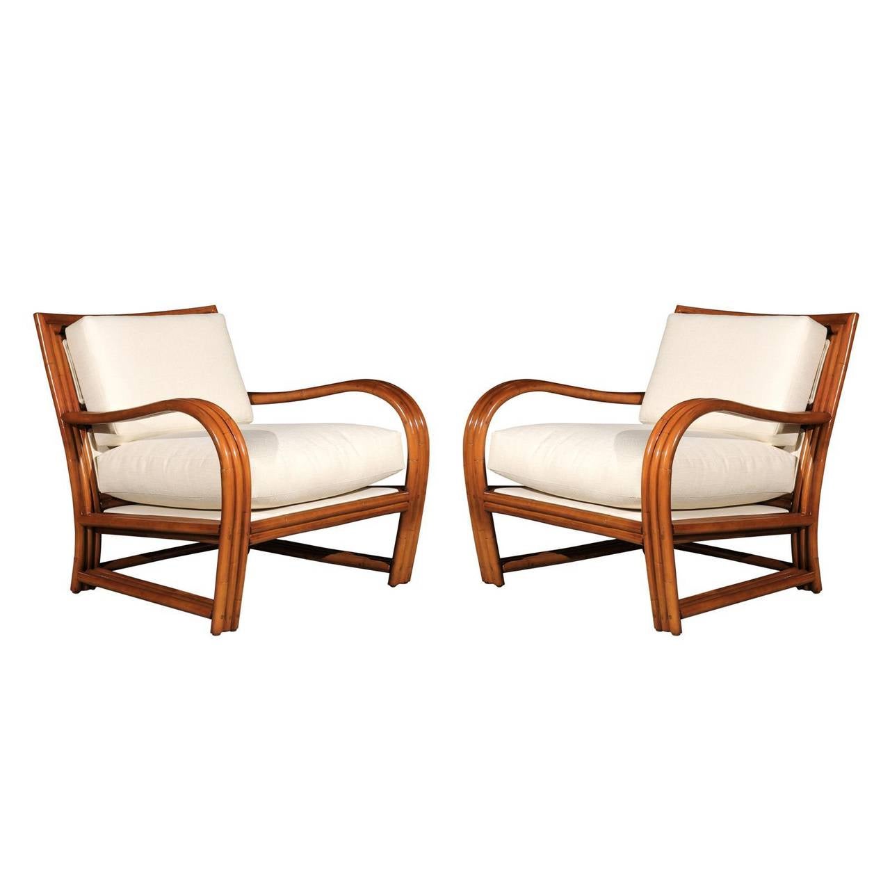 Restored Pair of Large-Scale Vintage Ficks Reed Club Chairs at 1stDibs