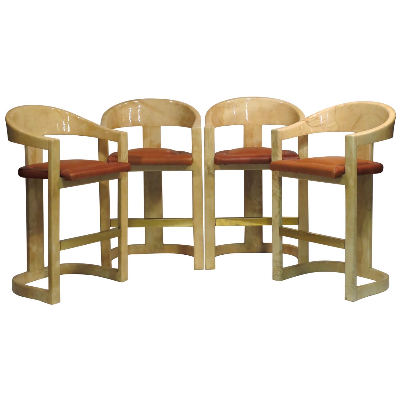 Four Goatskin Onassis Bar Stools by Karl Springer Pairs Available at ...