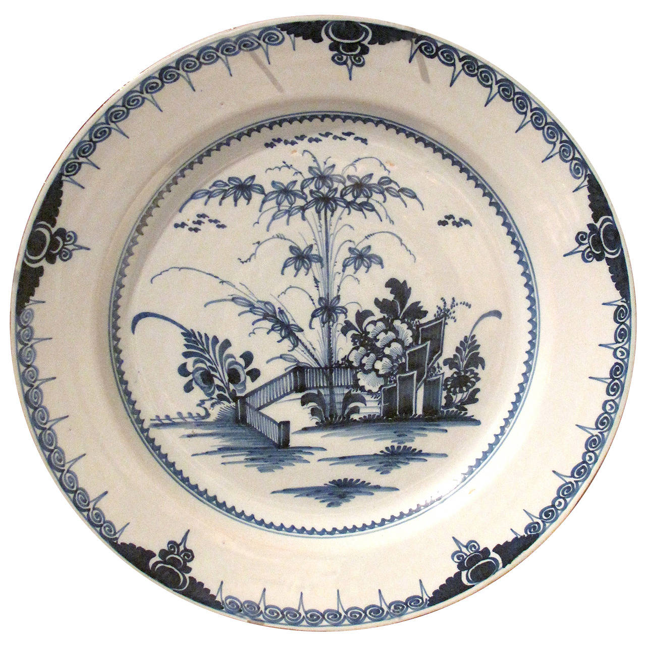Large Lambeth 18th Century English Delft Charger For Sale at 1stDibs