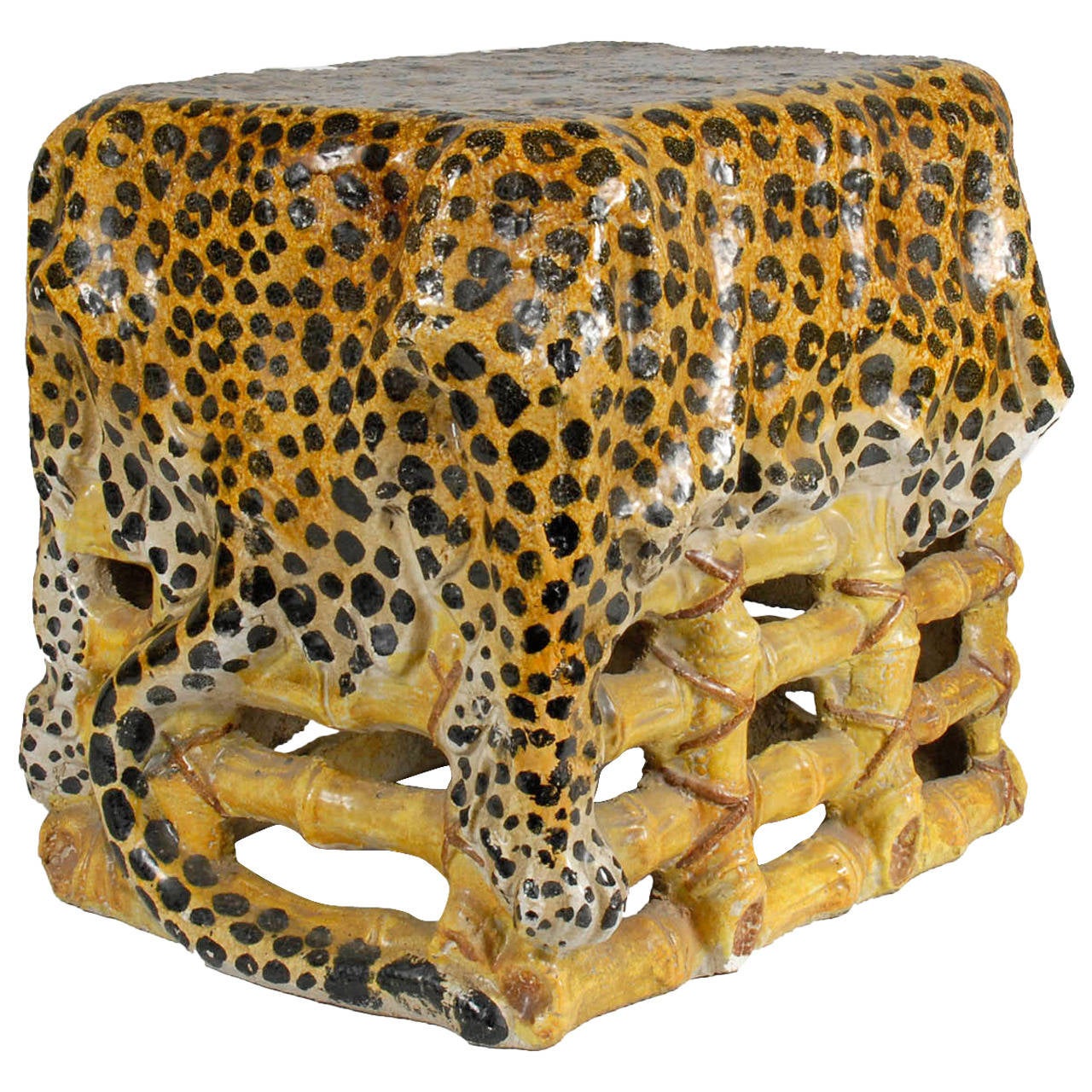 Antique Glazed Ceramic Leopard Print Footstool at 1stDibs