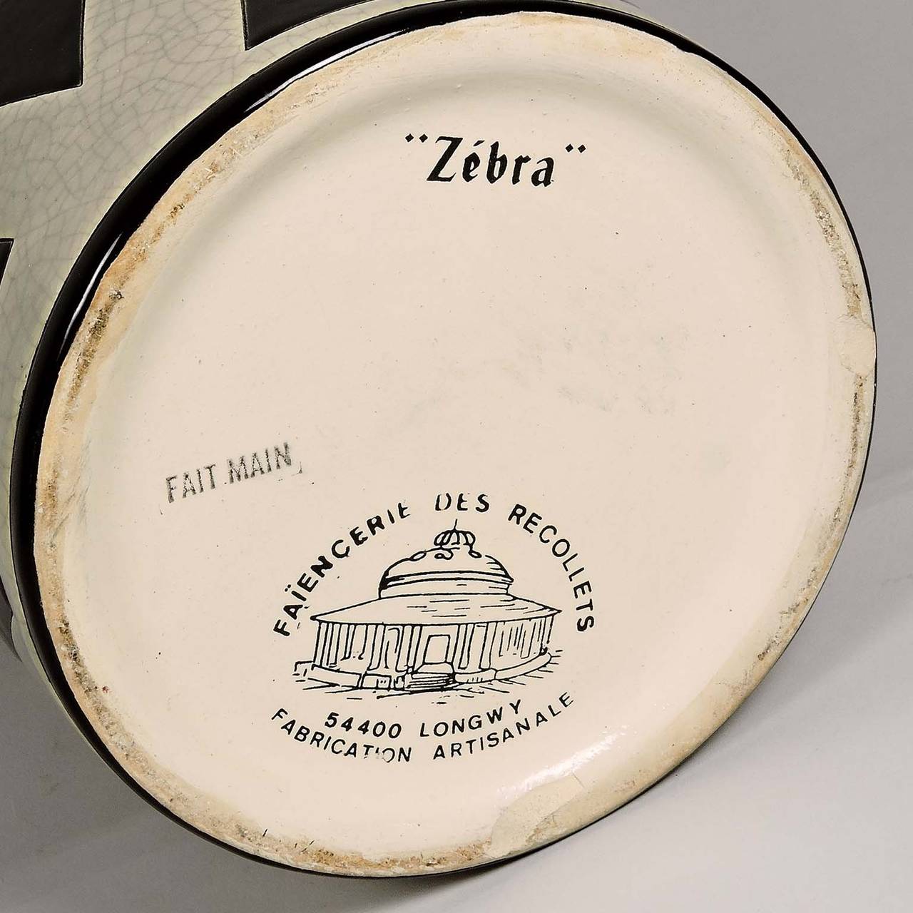 Mid-Century French Longwy Porcelain Zebra Vase at 1stDibs