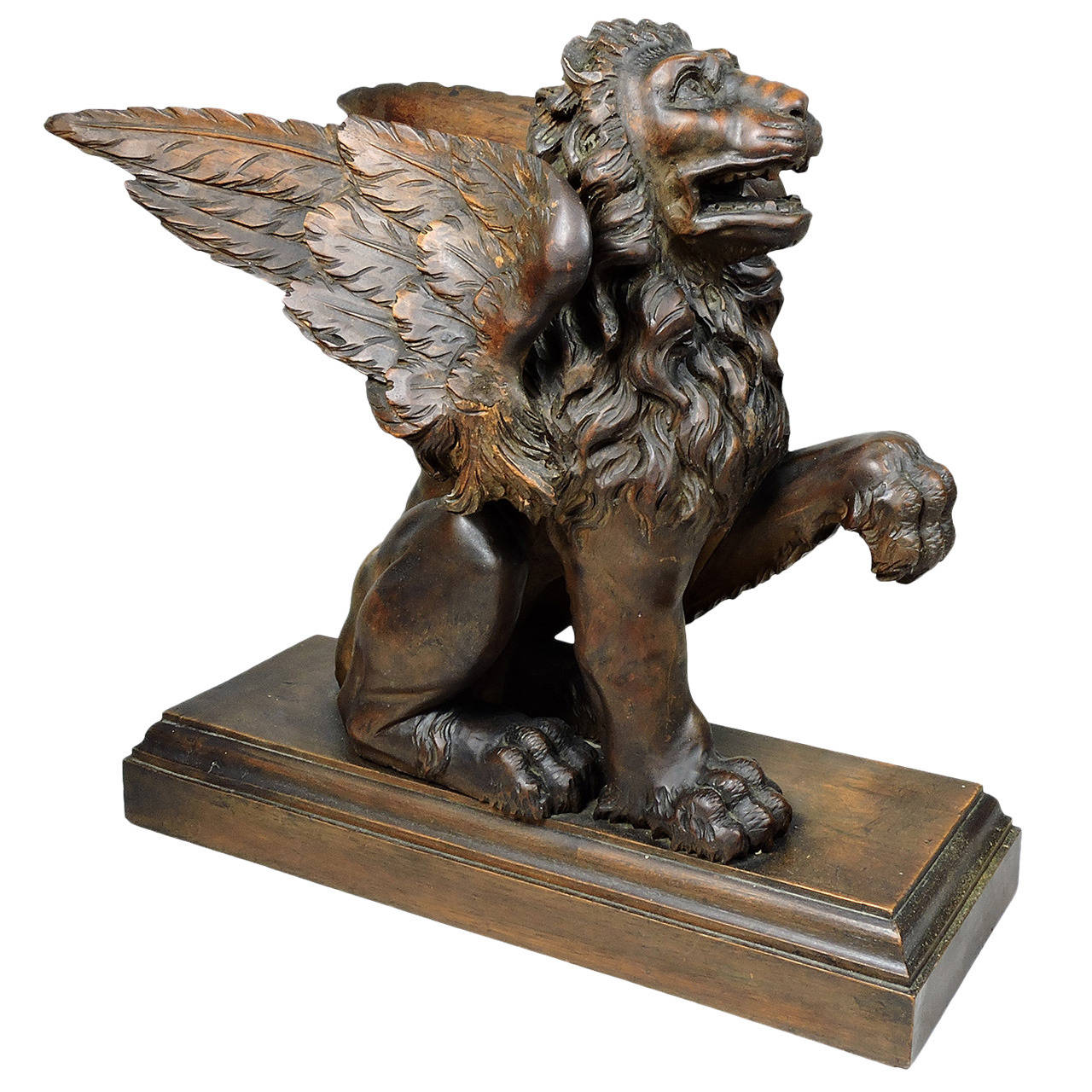 19th Century Carved Wood Figure of a Winged Lion at 1stDibs