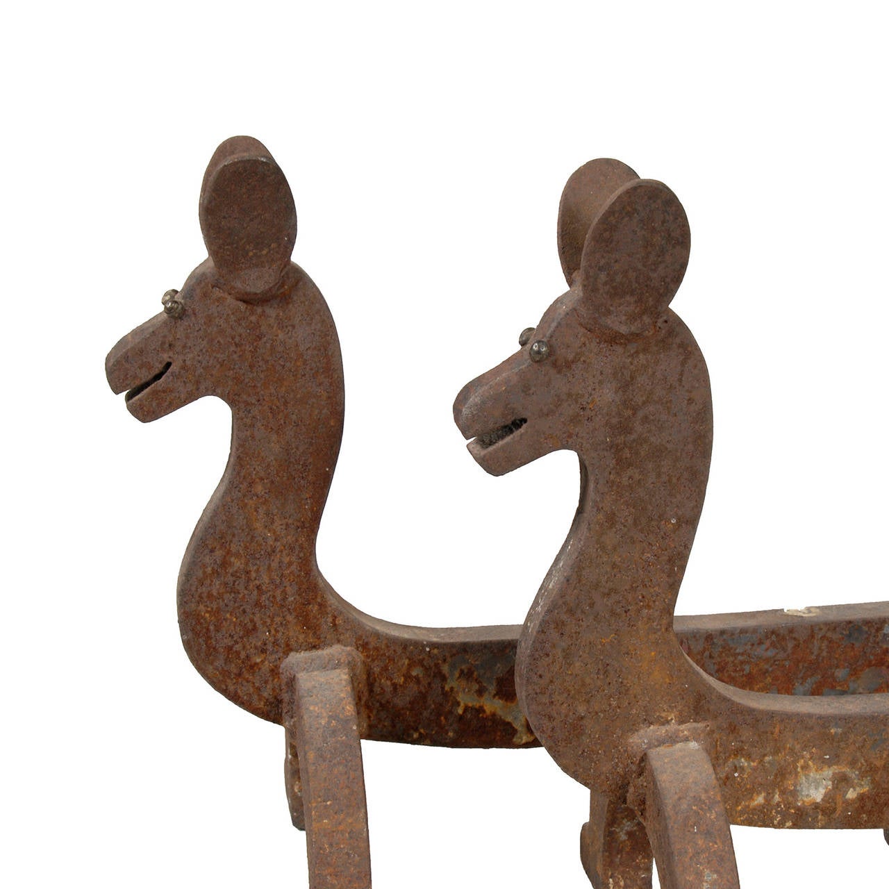 Pair of Folk Art Wrought Iron Animal Form Andirons at 1stDibs