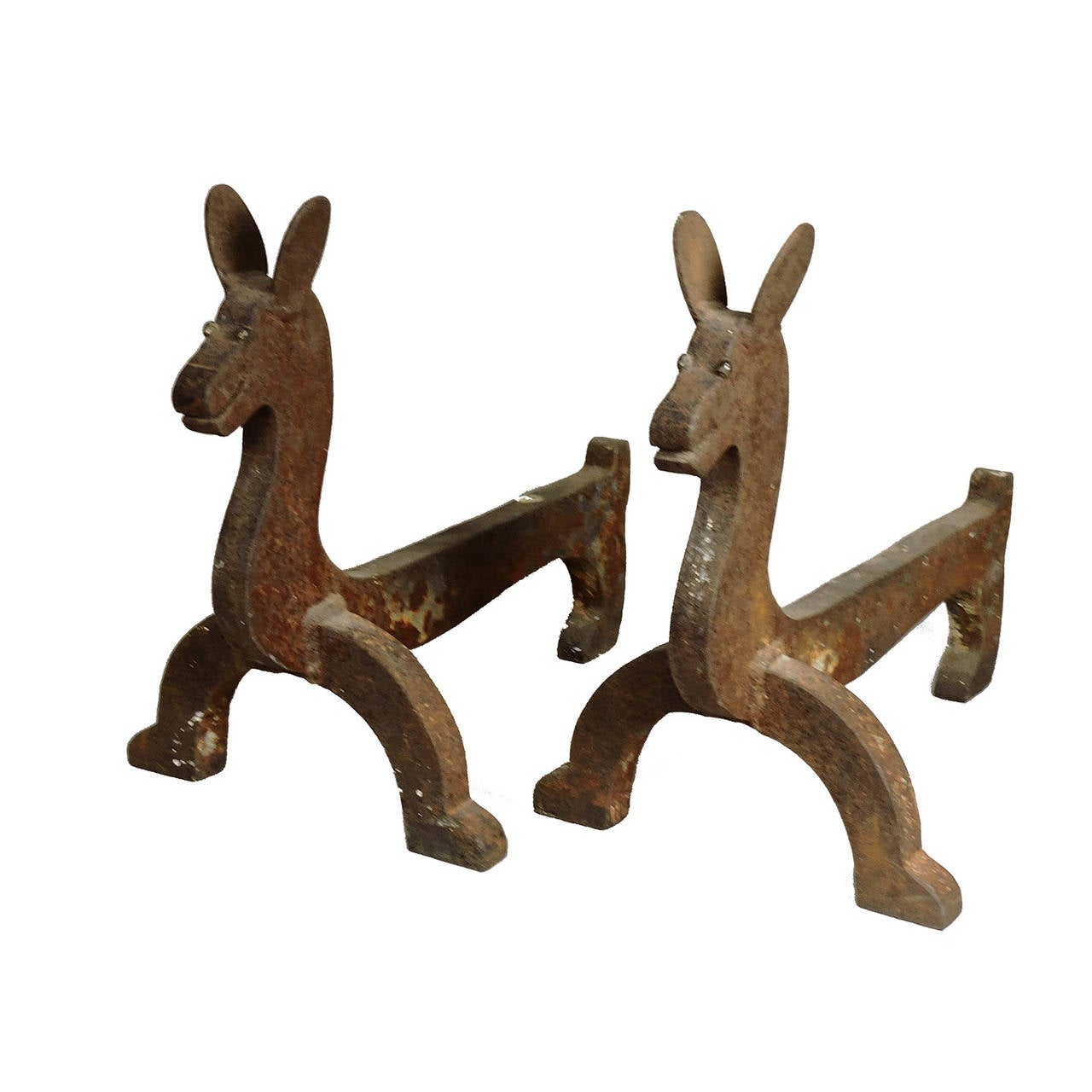 Pair of Folk Art Wrought Iron Animal Form Andirons at 1stDibs