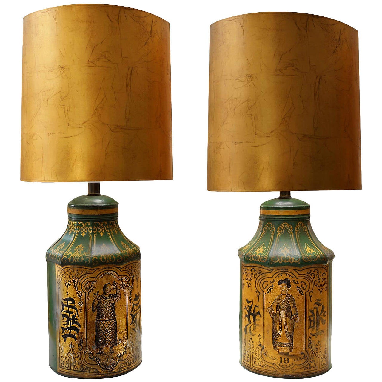 Mid-19th Century English Tea Canister Lamps Decorated in Chinoiserie ...