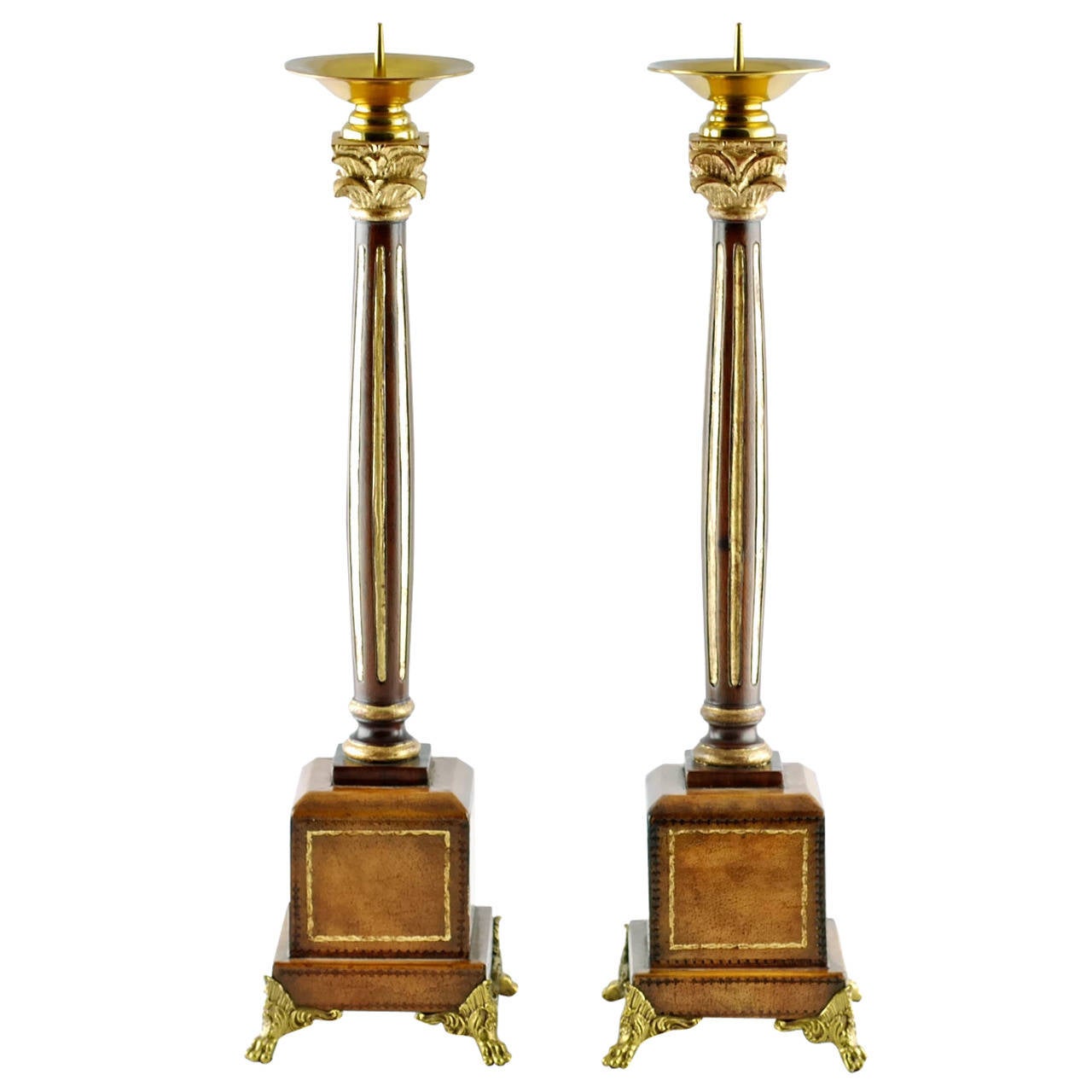 Pair of Maitland-Smith Footed Pricket Candlesticks with Cast Brass ...