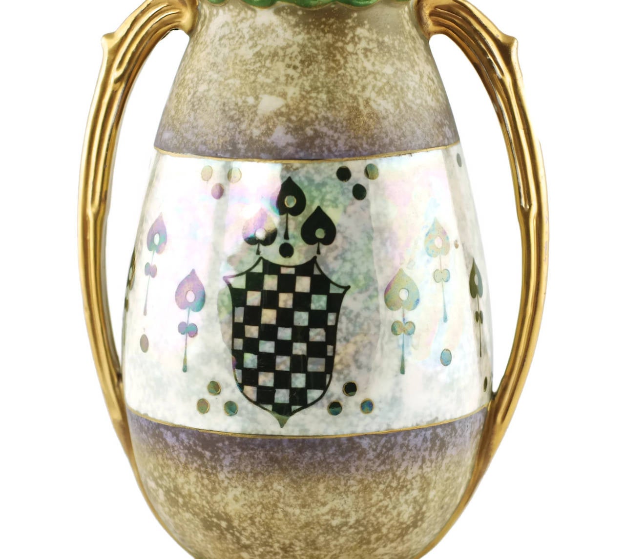 Riessner and Kessel Amphora Turn Teplitz Two-Handled Vase with Iridized ...