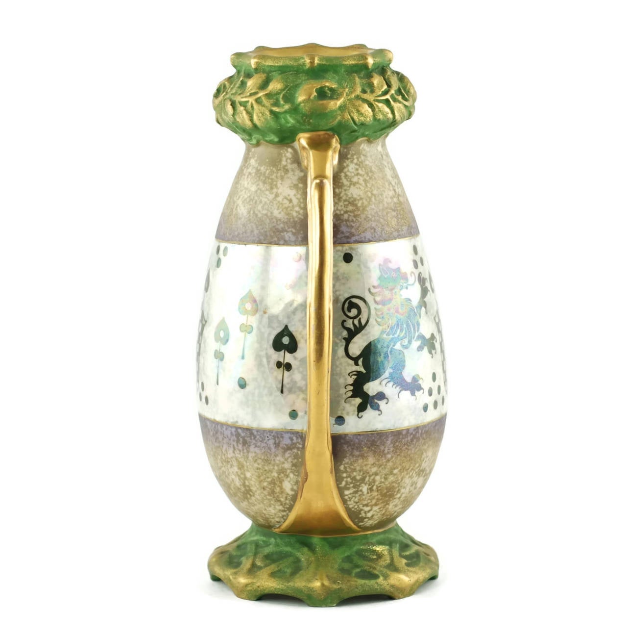 Riessner and Kessel Amphora Turn Teplitz Two-Handled Vase with Iridized ...