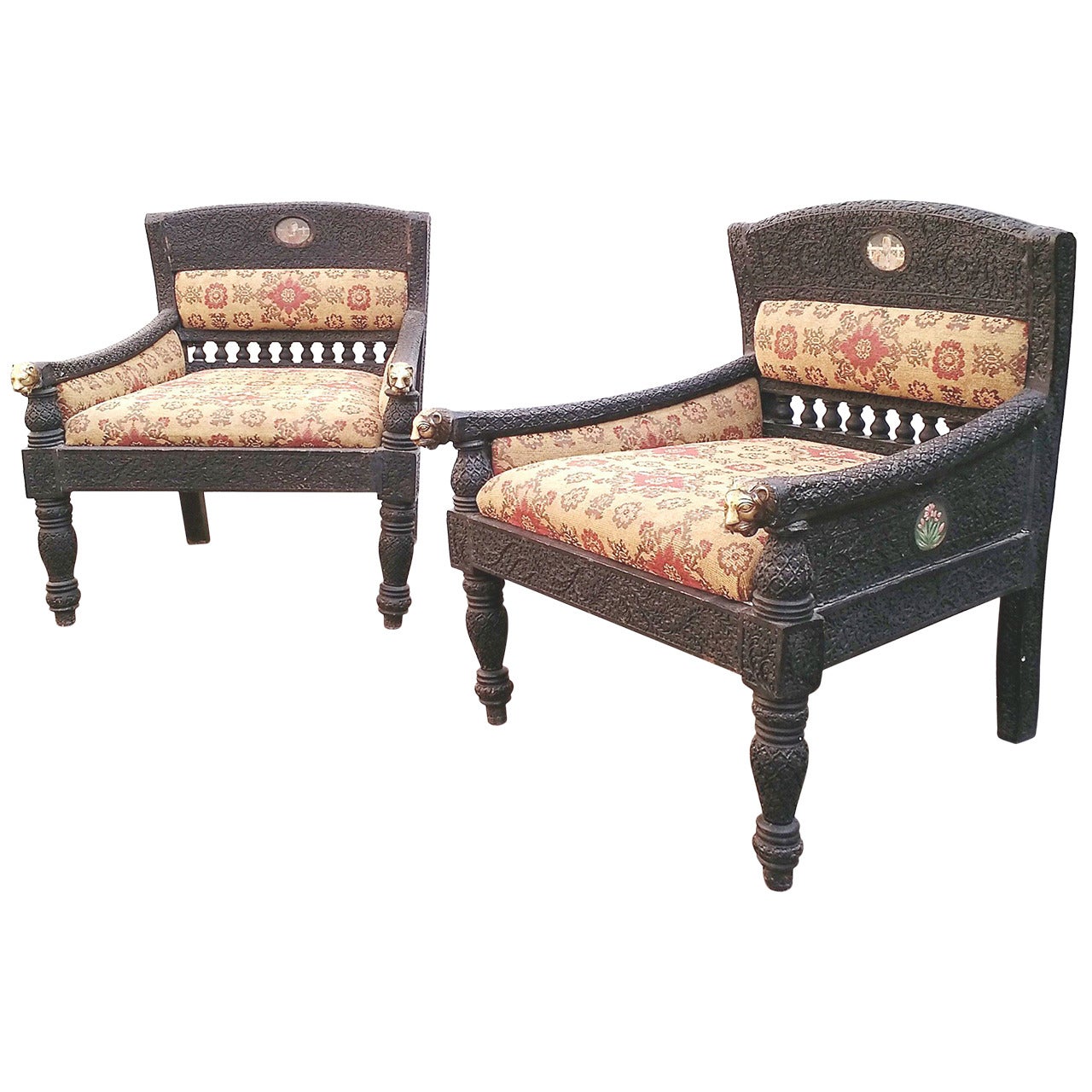 Exotic Pair of Antique Ceremonial Panther Head Lounge Chairs For Sale ...