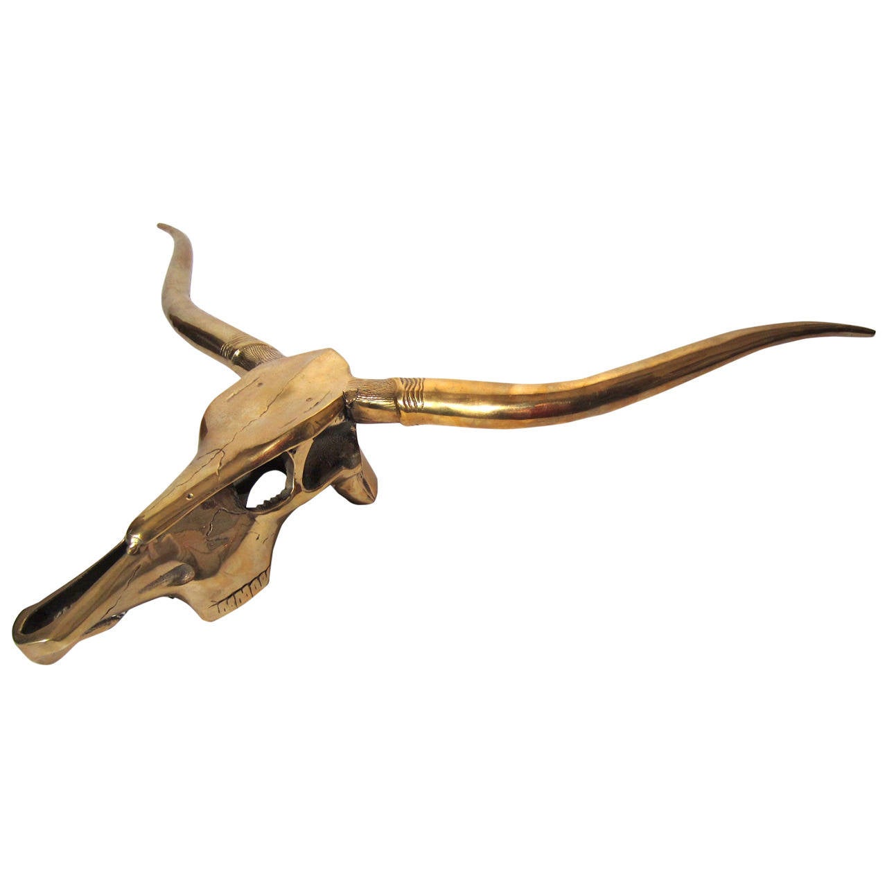 Hollywood Regency Brass Longhorn Steer Skeleton Wall Art Sculpture at ...
