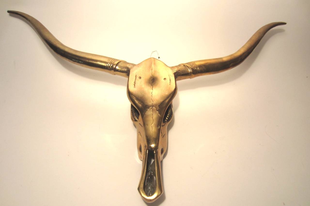 Hollywood Regency Brass Longhorn Steer Skeleton Wall Art Sculpture at ...