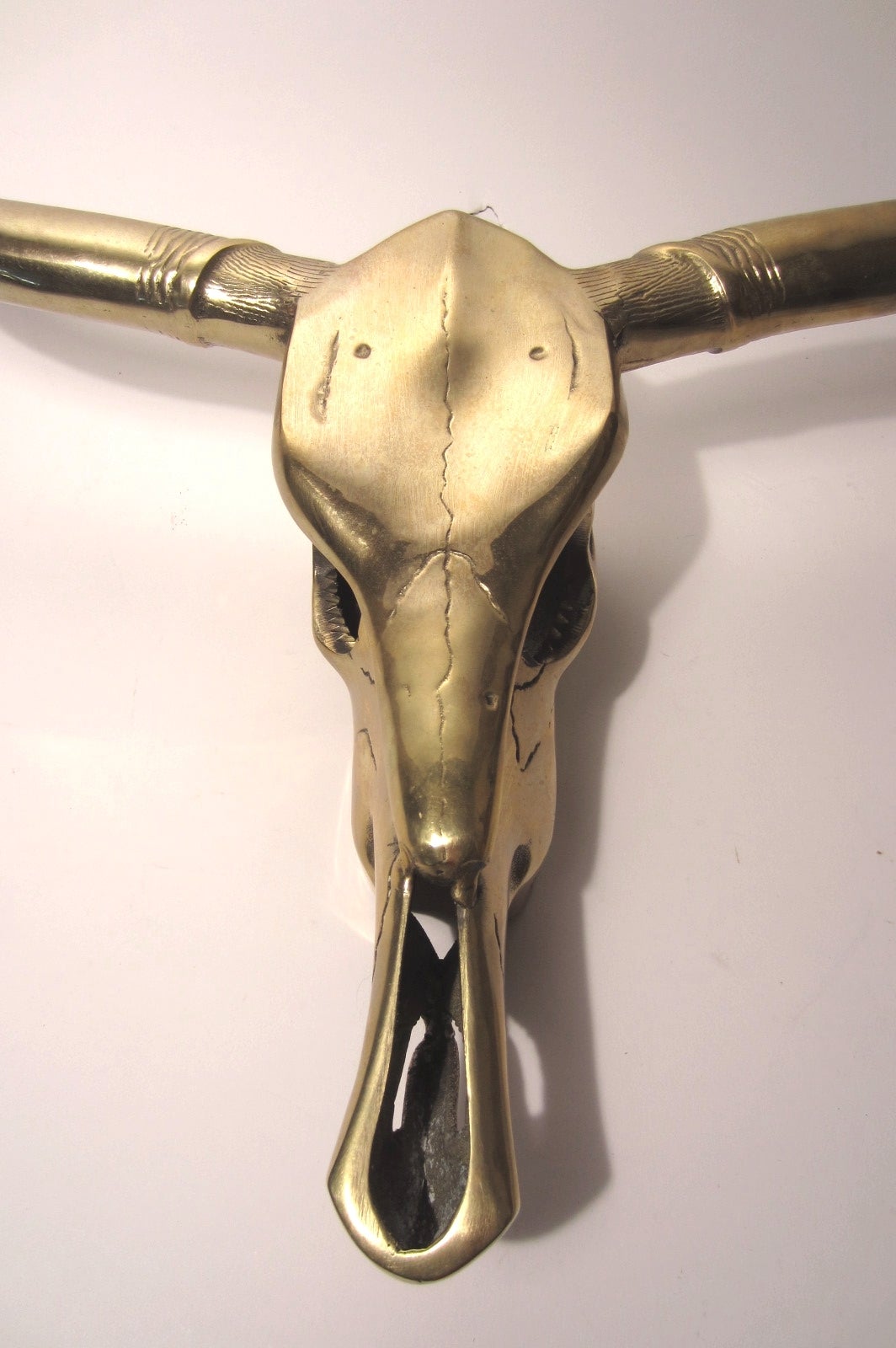 Hollywood Regency Brass Longhorn Steer Skeleton Wall Art Sculpture at ...