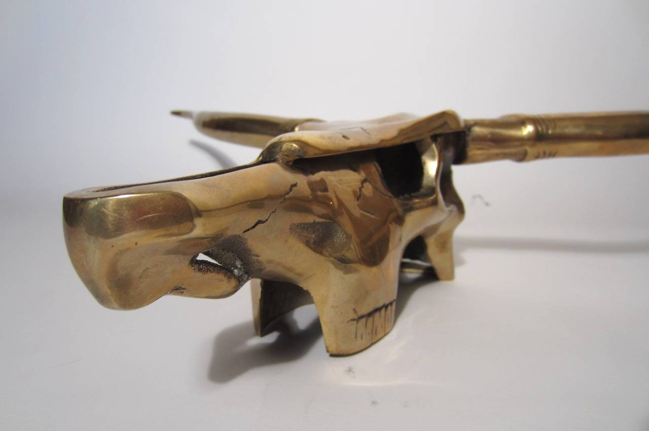 Hollywood Regency Brass Longhorn Steer Skeleton Wall Art Sculpture at ...