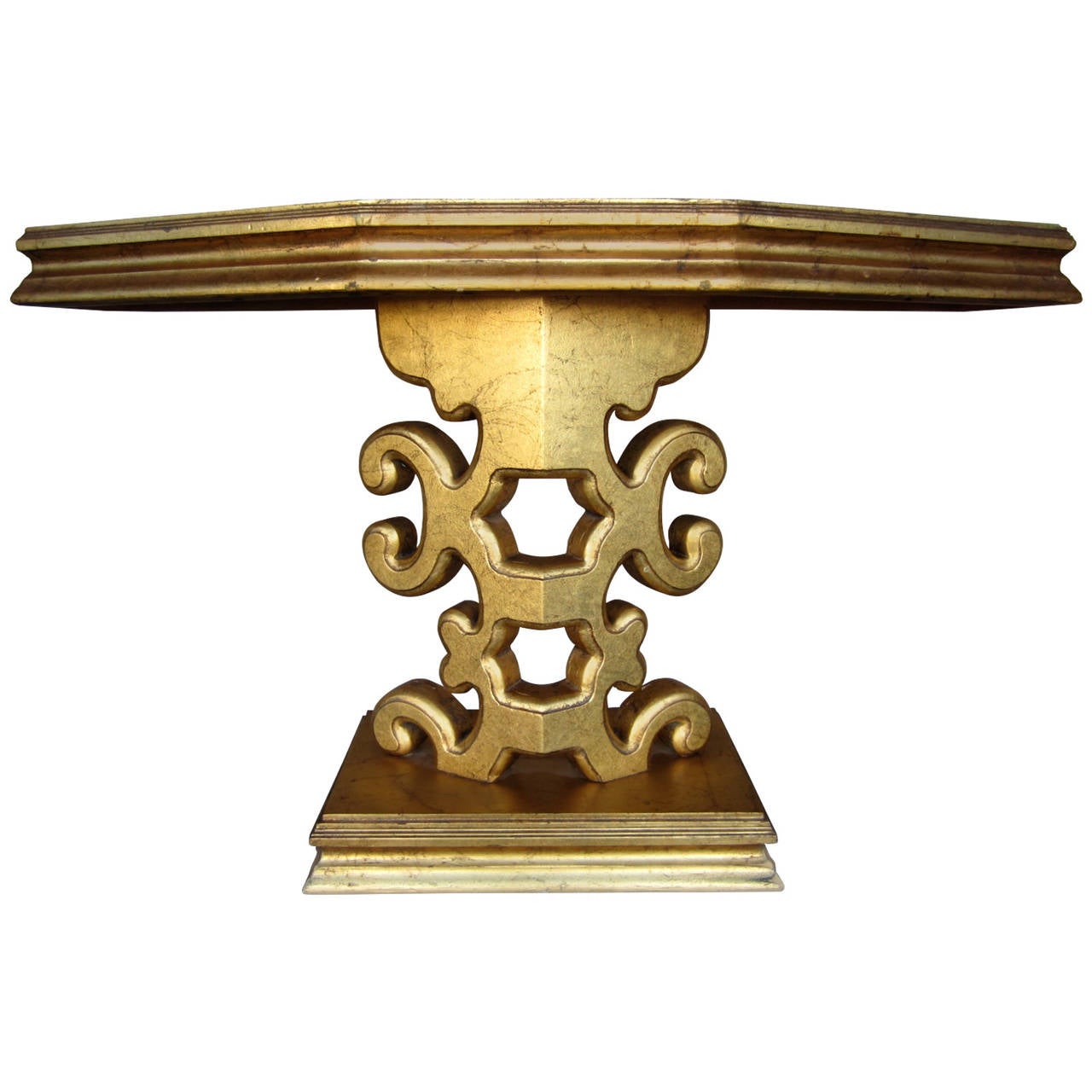 Hollywood Regency James Mont Style Gold Gilded Console Table at 1stDibs