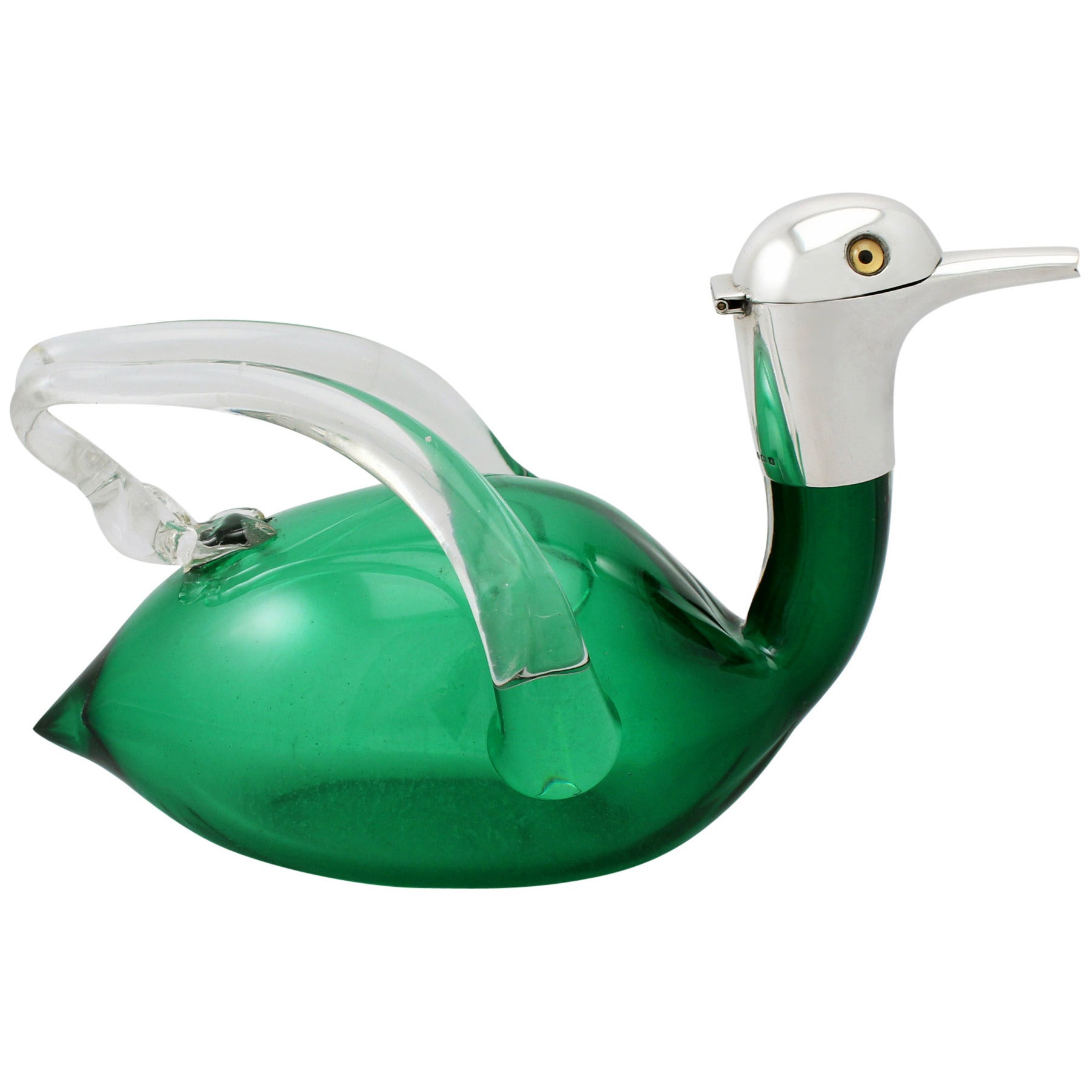 Blown Glass and Sterling Silver Mounted ‘Duck’ Claret Jug, Antique ...