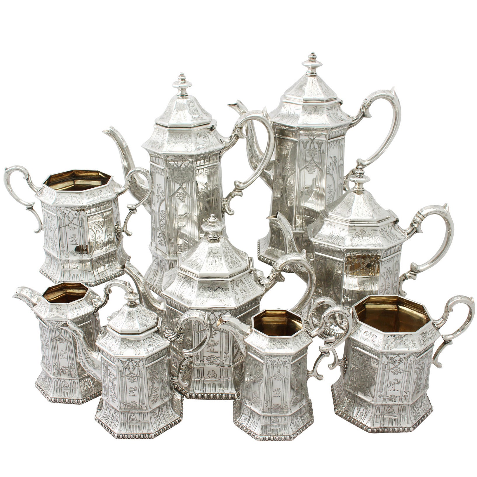 Sterling Silver Nine-Piece Tea and Coffee Service, Antique Victorian at ...