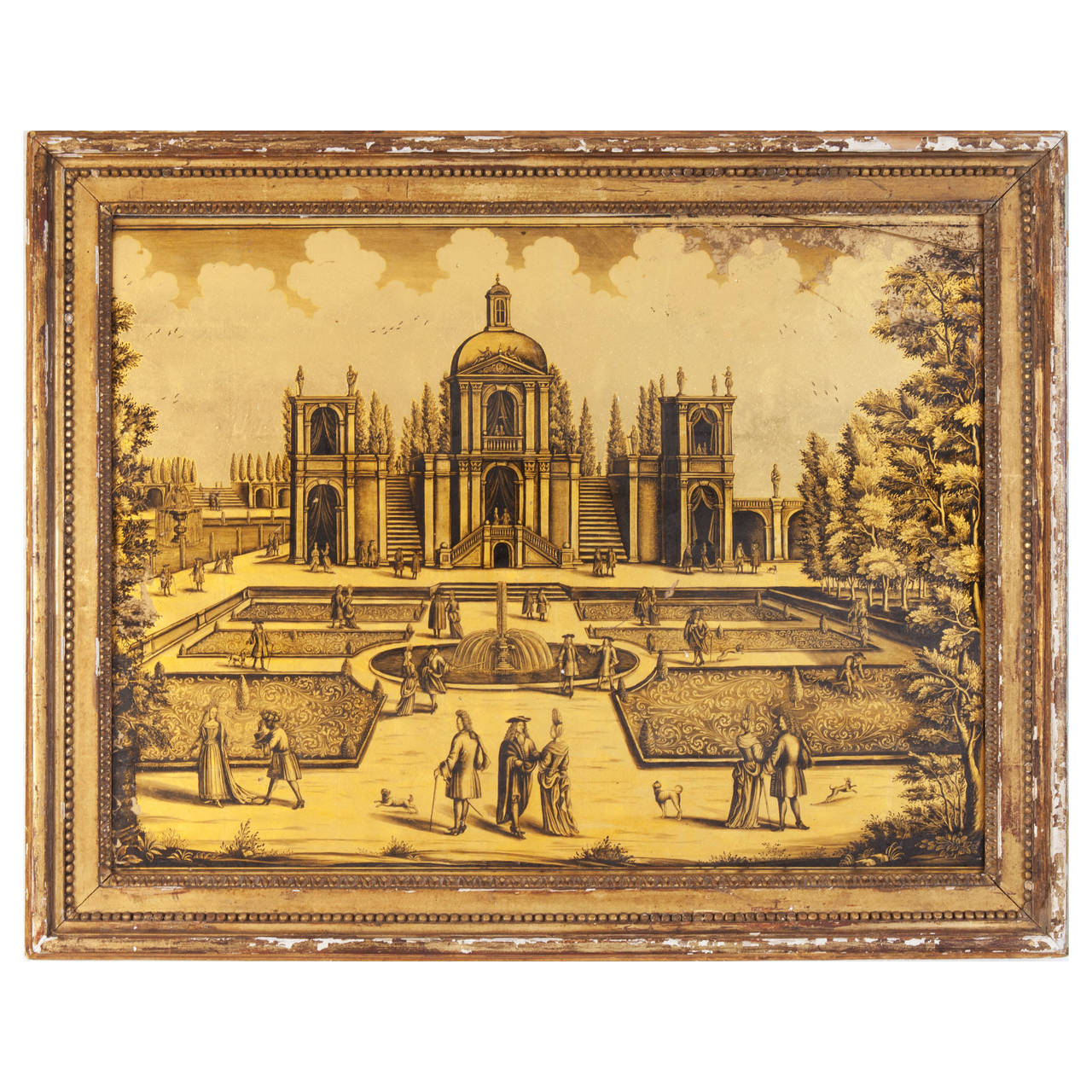 Gold Eglomise Reverse Painted Country House Picture, Style of Jonas ...