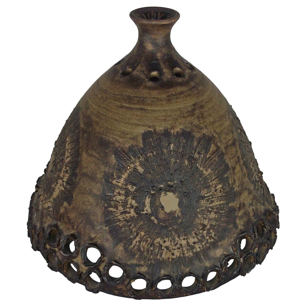 Outstanding Mid-Century Modern Pierced Pottery Pendant Light Fixture ...