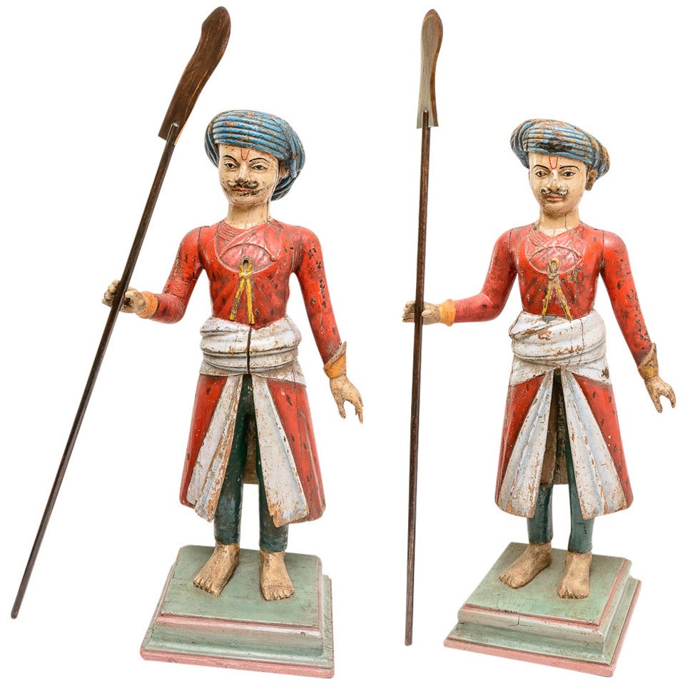 Pair of 19th Century Anglo-Indian Rajasthani Guards Sculptures at 1stDibs