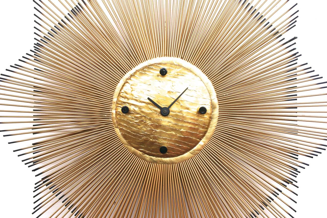 Mid-Century Modern Brass Spike Sculptural Clock at 1stDibs