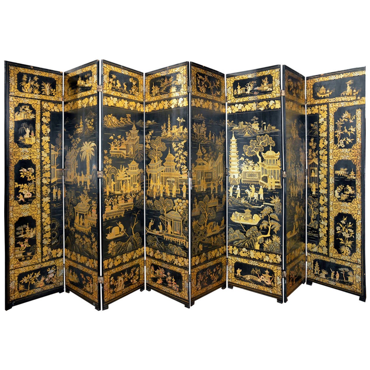 Early 19th Century Chinese Black Lacquer Export Folding Screen at 1stDibs
