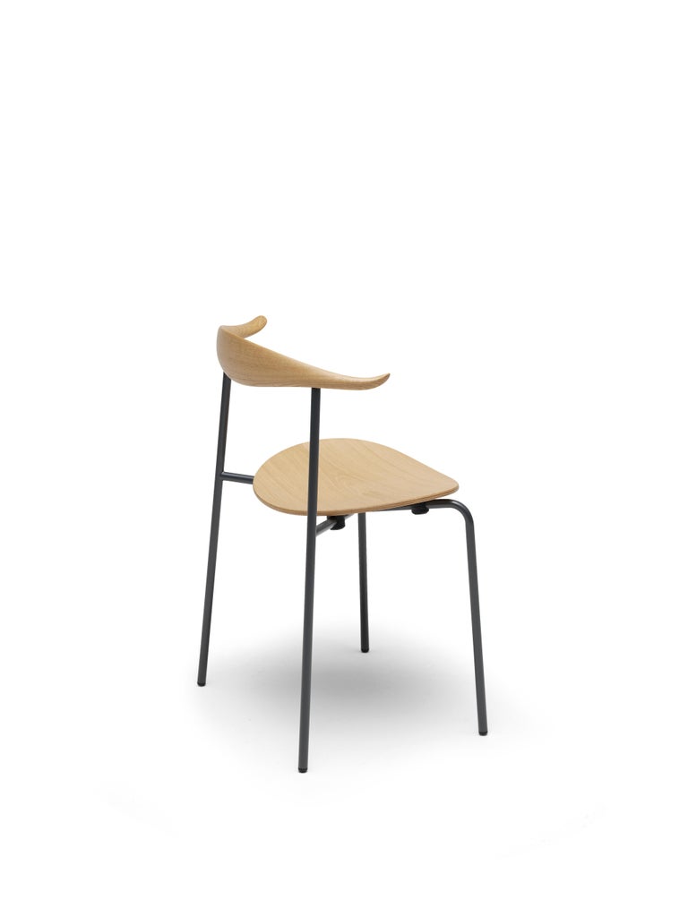 Customizable CH88T Dining Chair in Wood with Black Powder Coated Steel ...