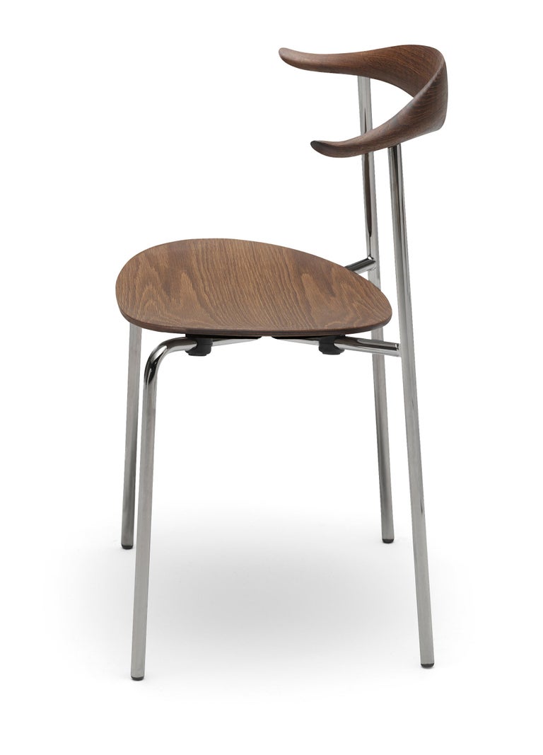 Customizable CH88T Dining Chair in Wood with Stainless Steel Base by ...